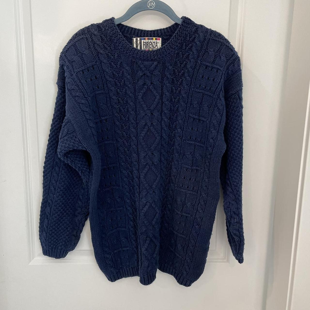 Vintage 80s FORENZA Knit Fisherman Sweater - Navy,... - Depop