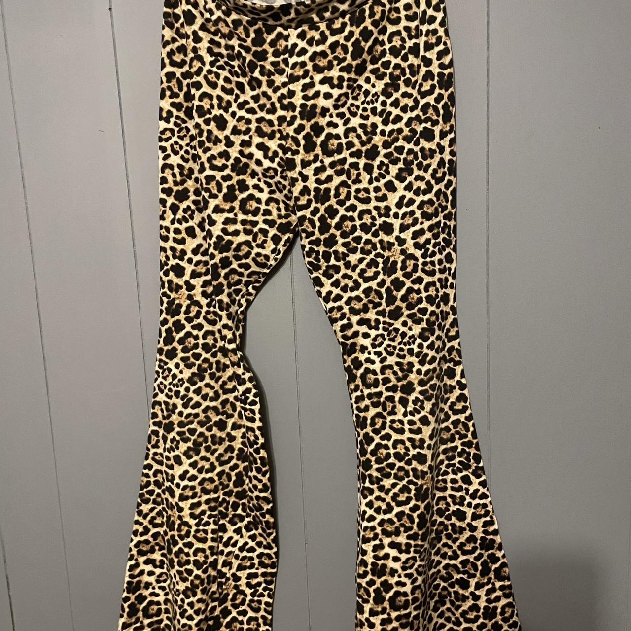 Leopard flared stretchy pants - Depop