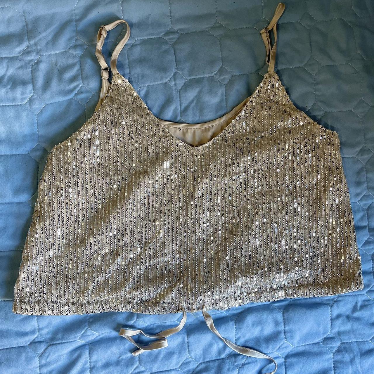 Sparkly gold sequin crop top - perfect for a night... | Depop