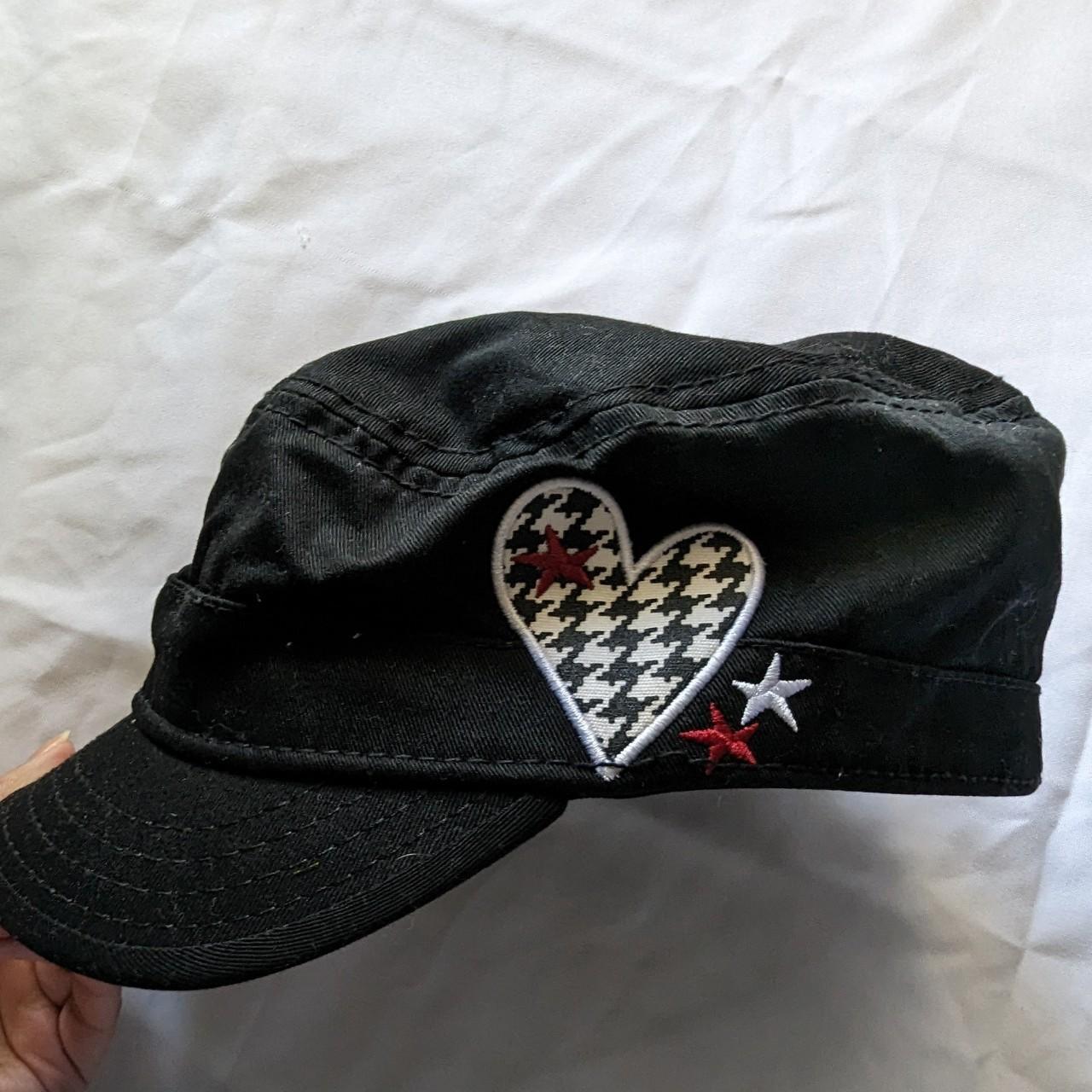 Black y2k style Newsboy Cap with cute Heart & star... - Depop