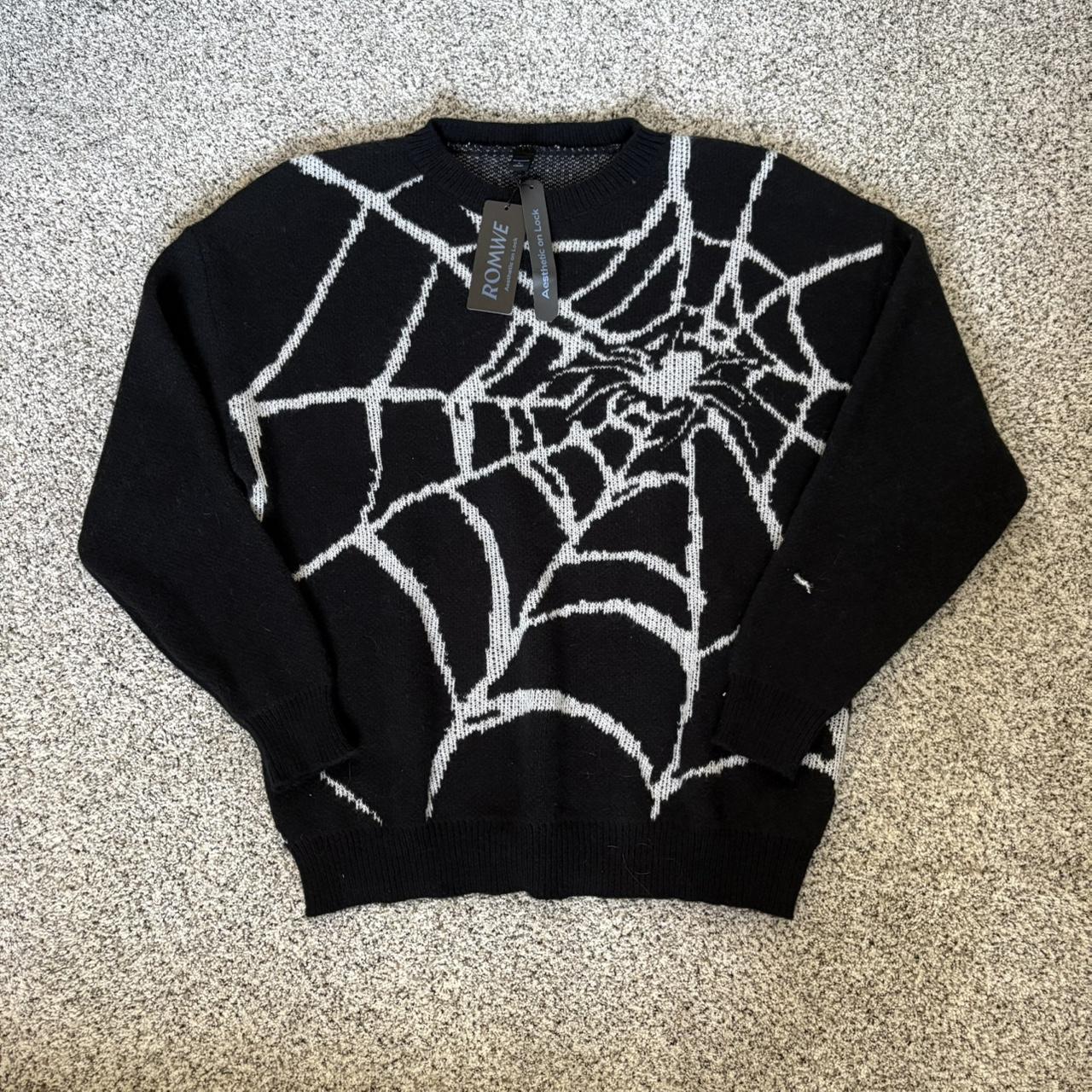 BRAND NEW Black and white spider web sweater #goth... | Depop