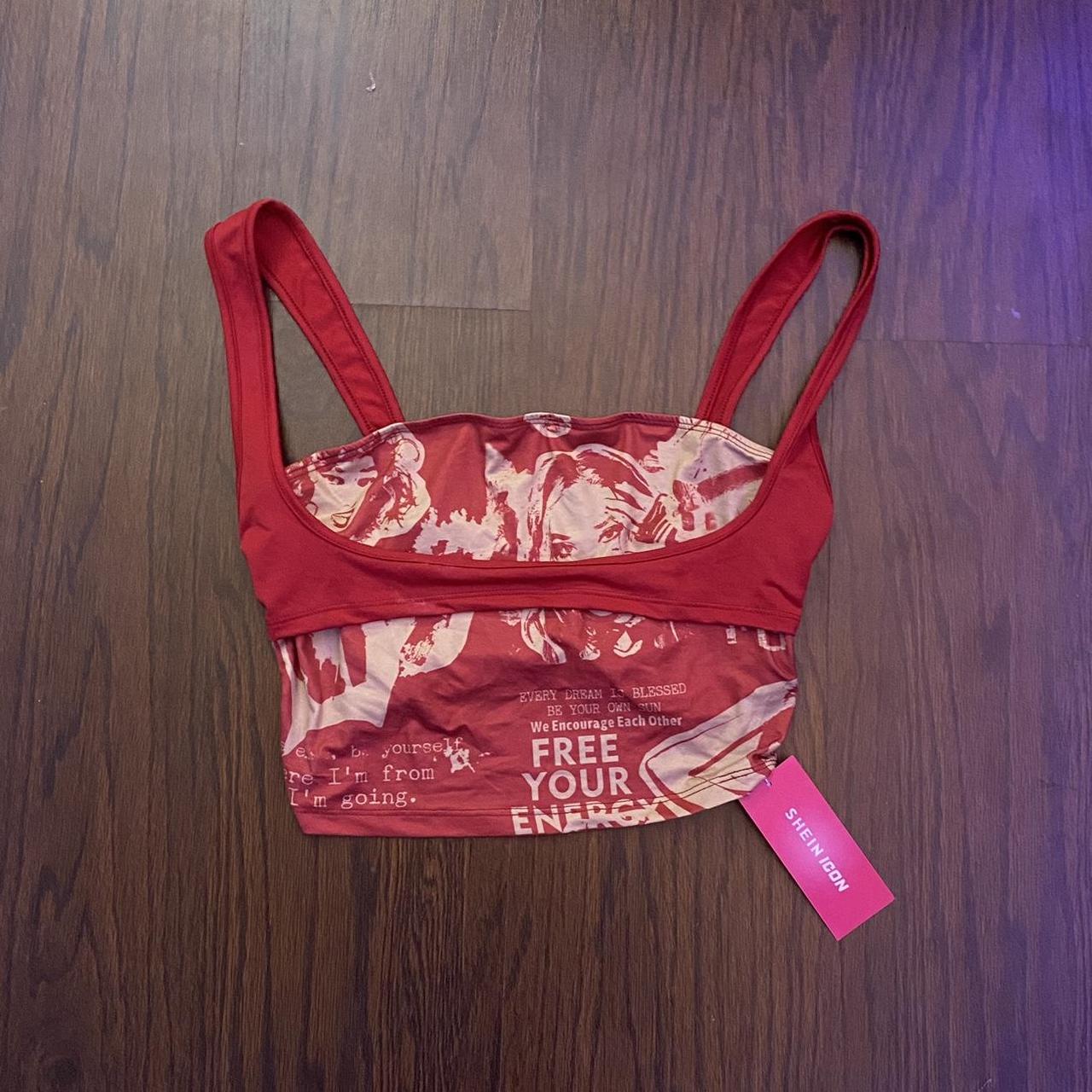 Red graphic crop top- shein. very cute when on. size... - Depop