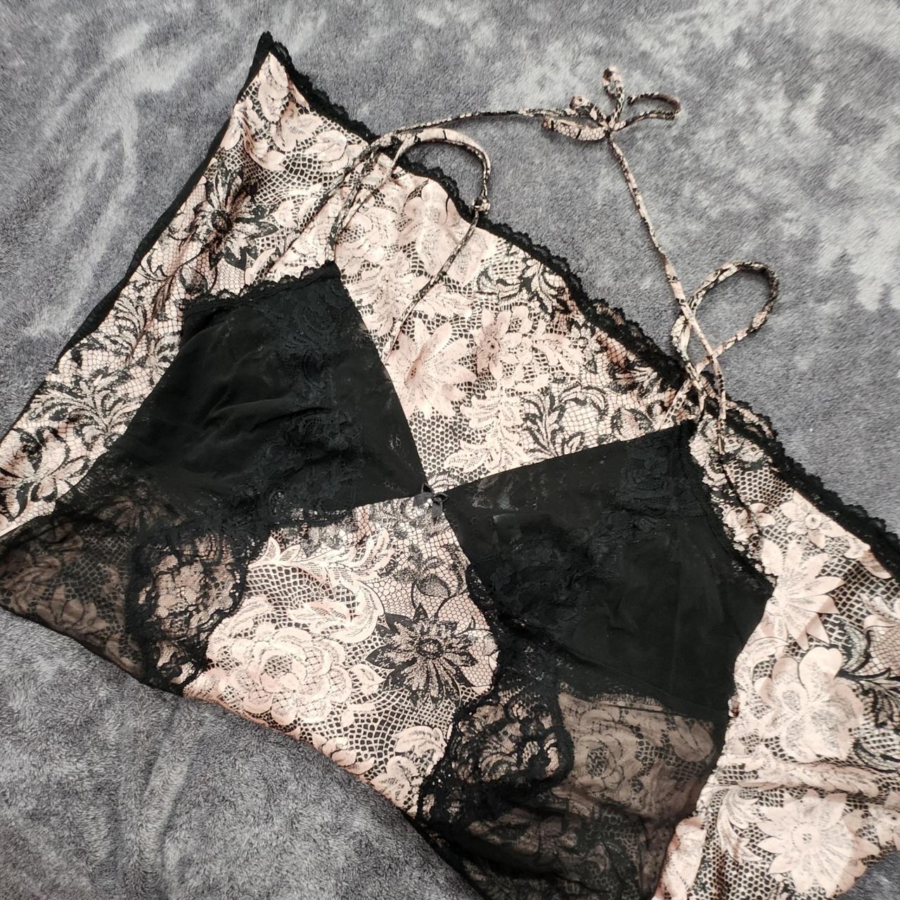 Black and cream lace slip dress #lingerie | Depop