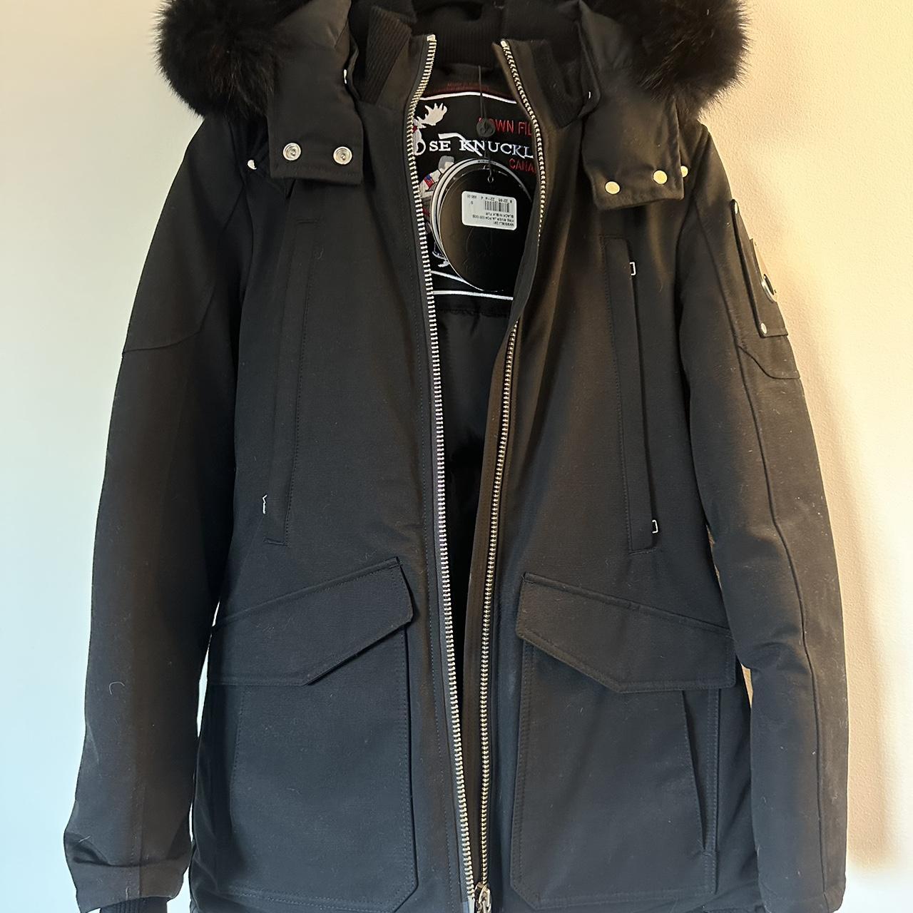 Moose Knuckle black with black fur jacket | Depop
