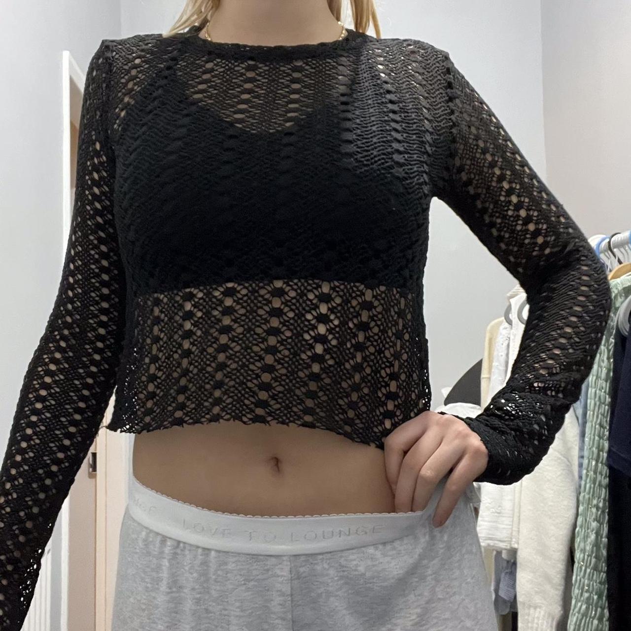 Amazing black mesh net long sleeve top Perfect night... - Depop