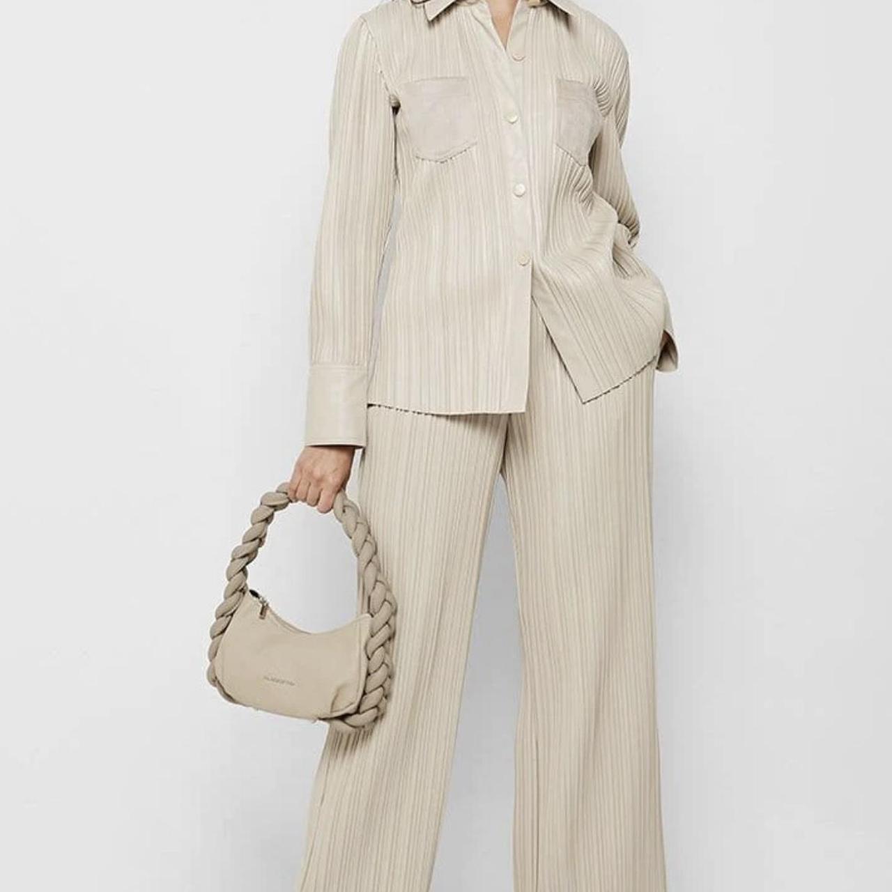 Man de voir Cream leather co ord Pleated leather... - Depop