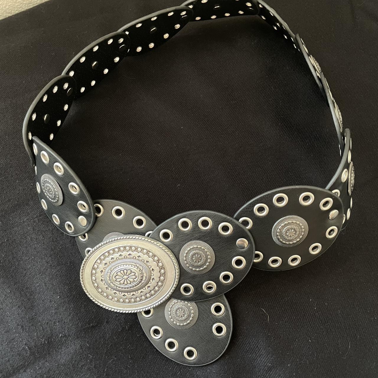 Black and white chunky boho belt with silver buckle.... | Depop