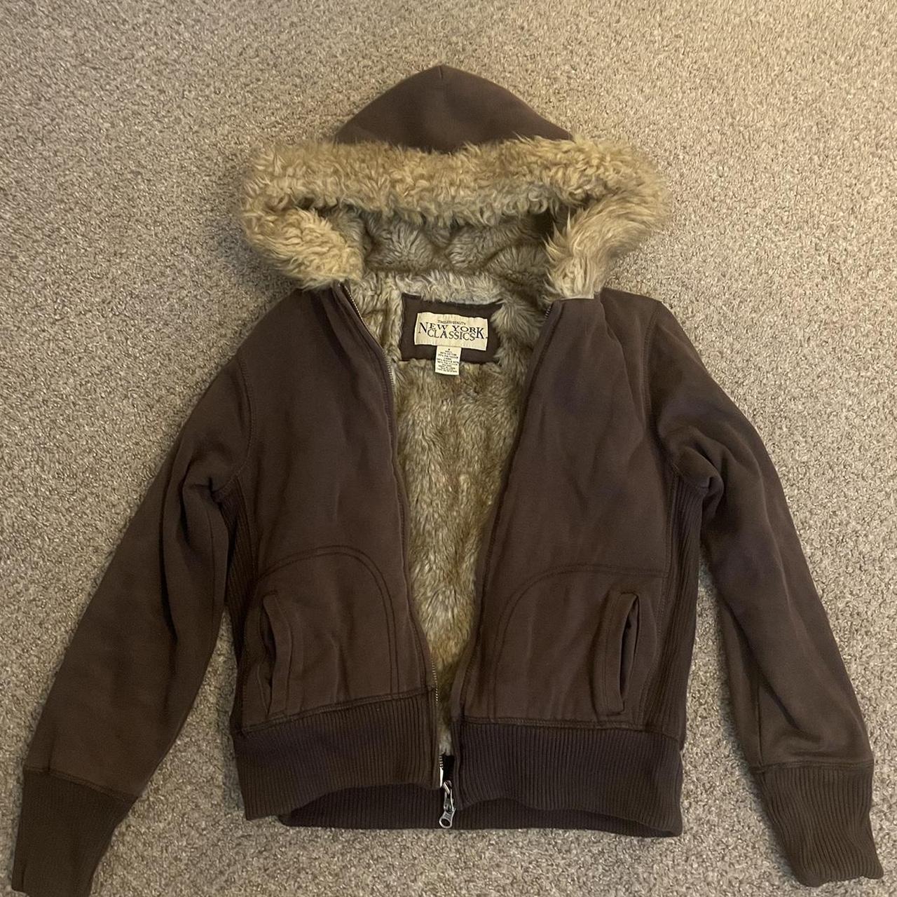 Brown fur zipup women’s small #furhoodie #y2k #vintage - Depop