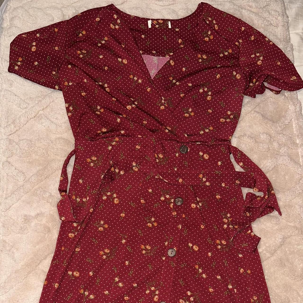 red floral dress 🎀 has string around waist to tie... | Depop