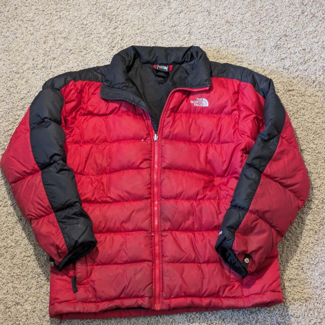 Red north face puffer jacket, small - Depop