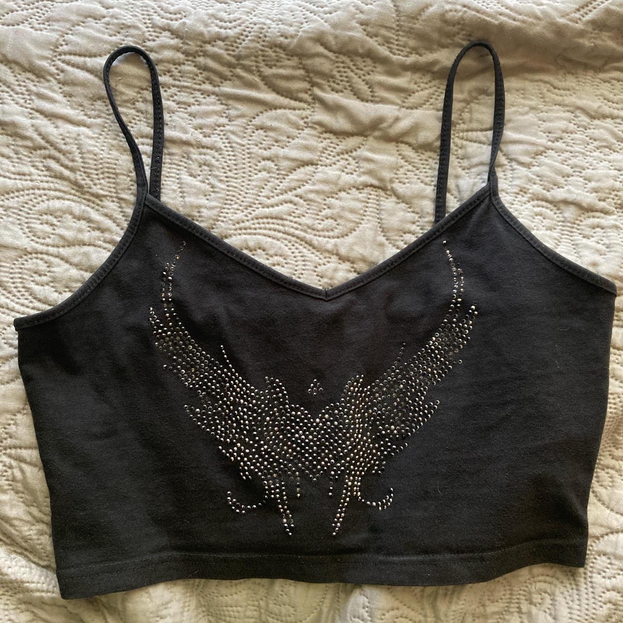 SHEIN rhinestone cropped tank top with heart design,... - Depop