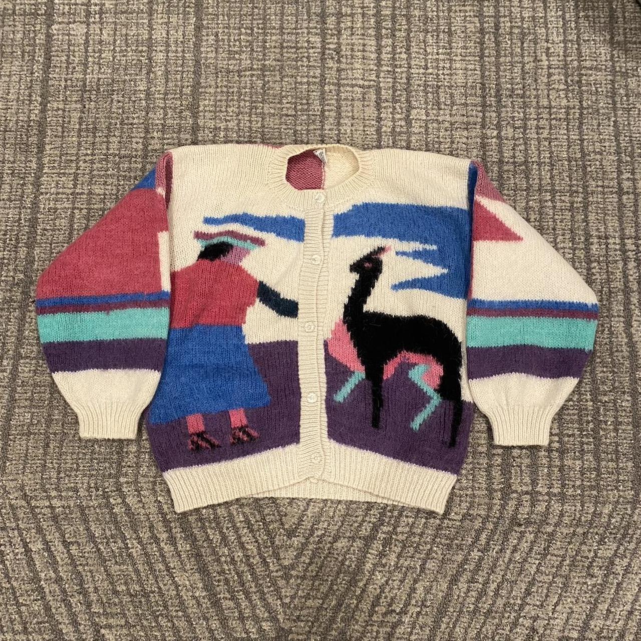 Vintage all over print alpaca sweater. Made in Peru... - Depop
