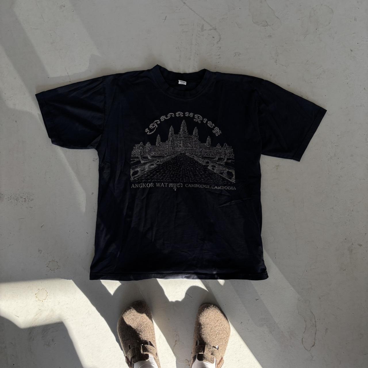 1990s Angkor Wat tee - navy and grey vintage tee -... | Depop