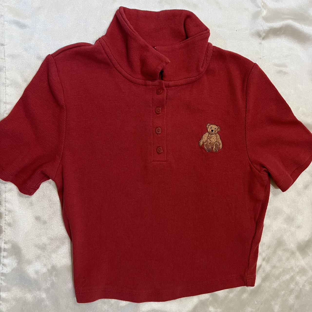 forever 21 red polo crop top w/ teddy bear... - Depop