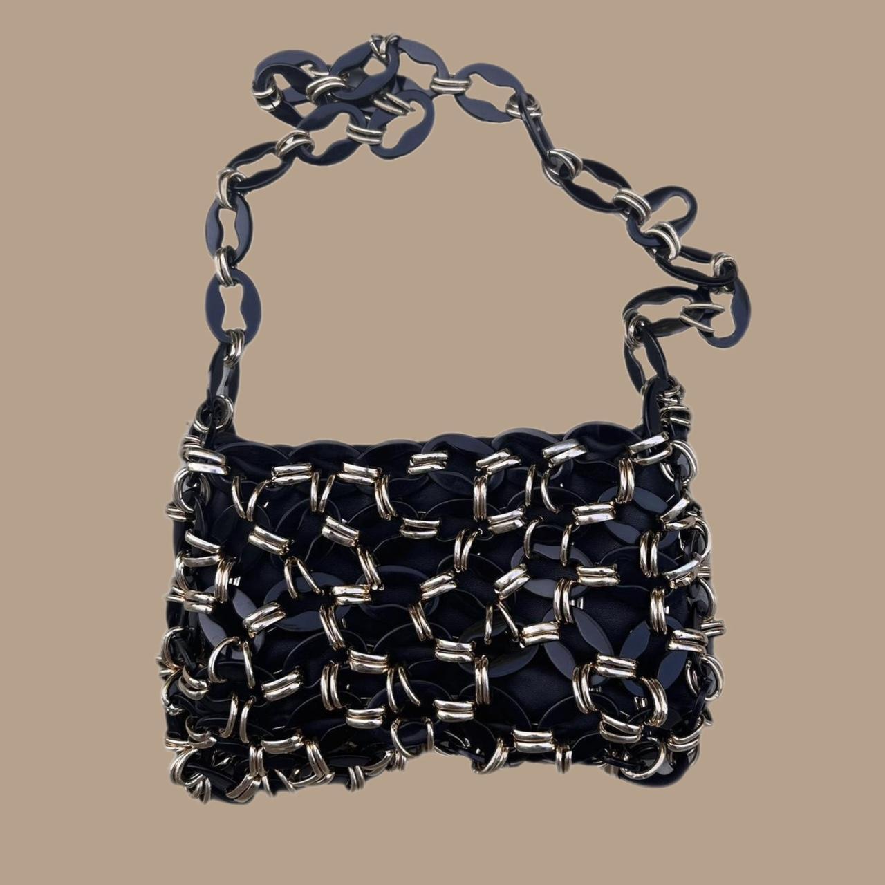 Black and Gold Faux Leather Chain Purse from... - Depop