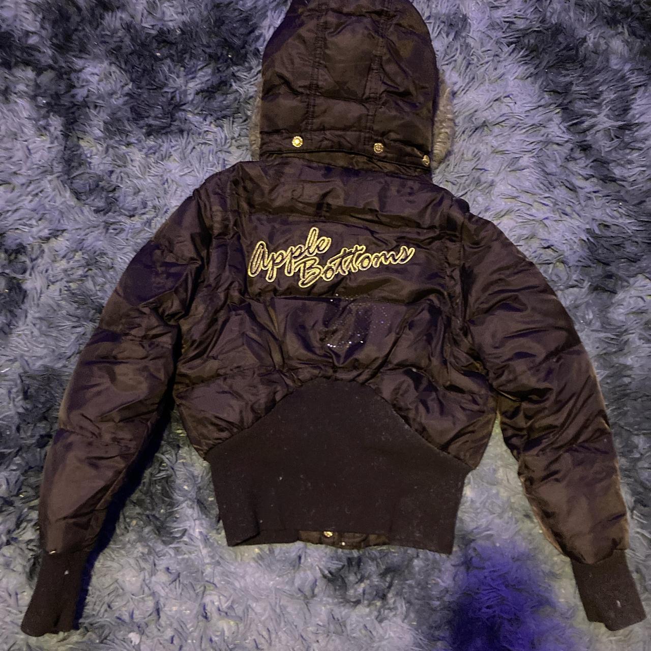 Sick y2k apple bottoms puffer jacket with a fur hood... - Depop