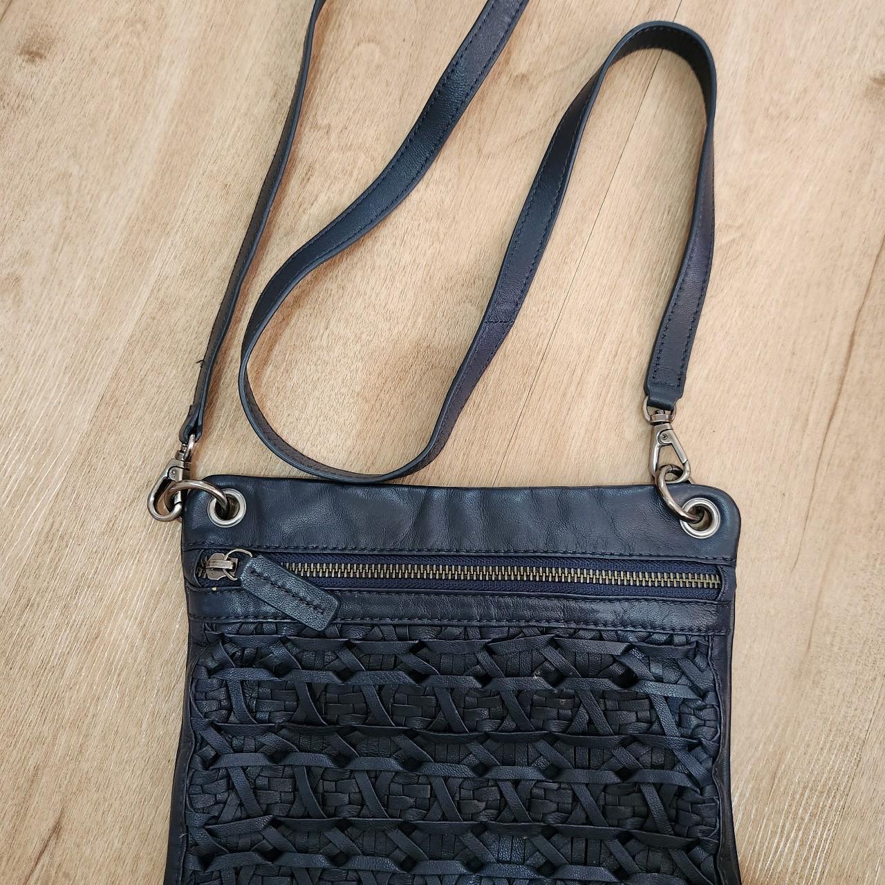 navy blue cross body leather bag, Witchery | Depop