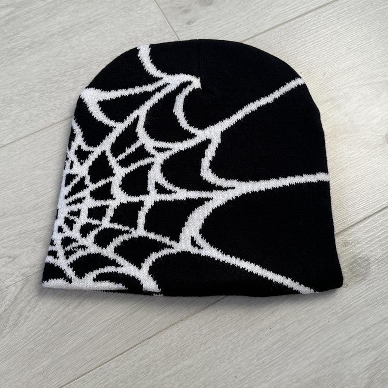 BLACK AND WHITE SPIDER WED BEANIE BRAND NEW ONE... - Depop