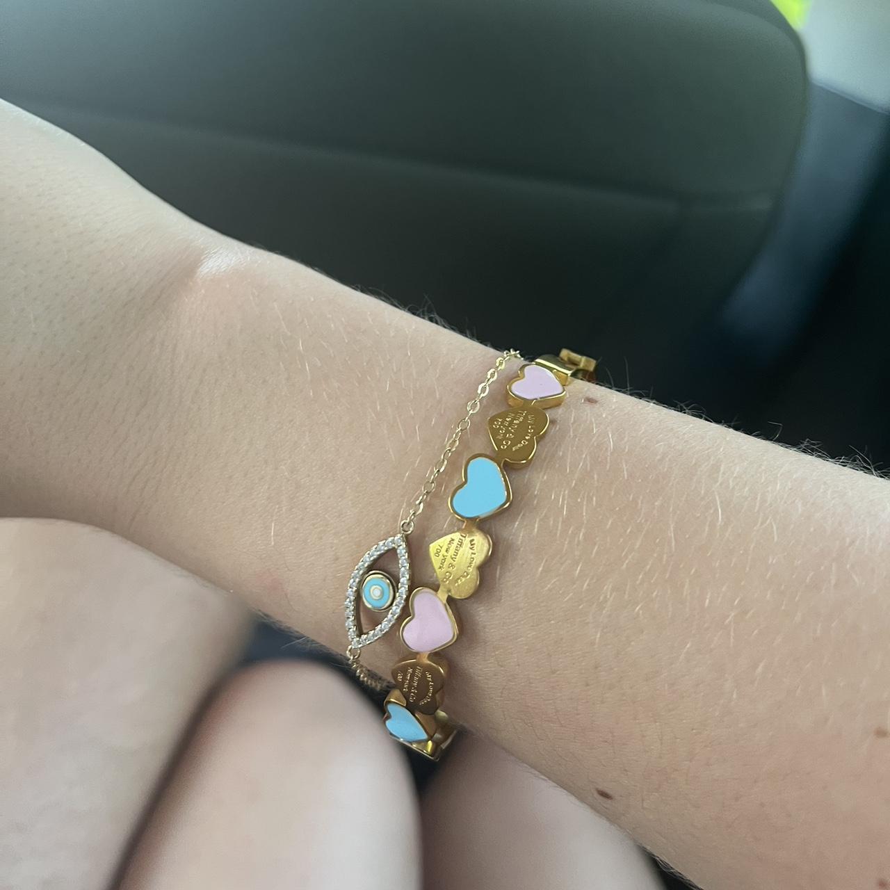 Tiffany & Co gold bracelet with pink and blue... - Depop