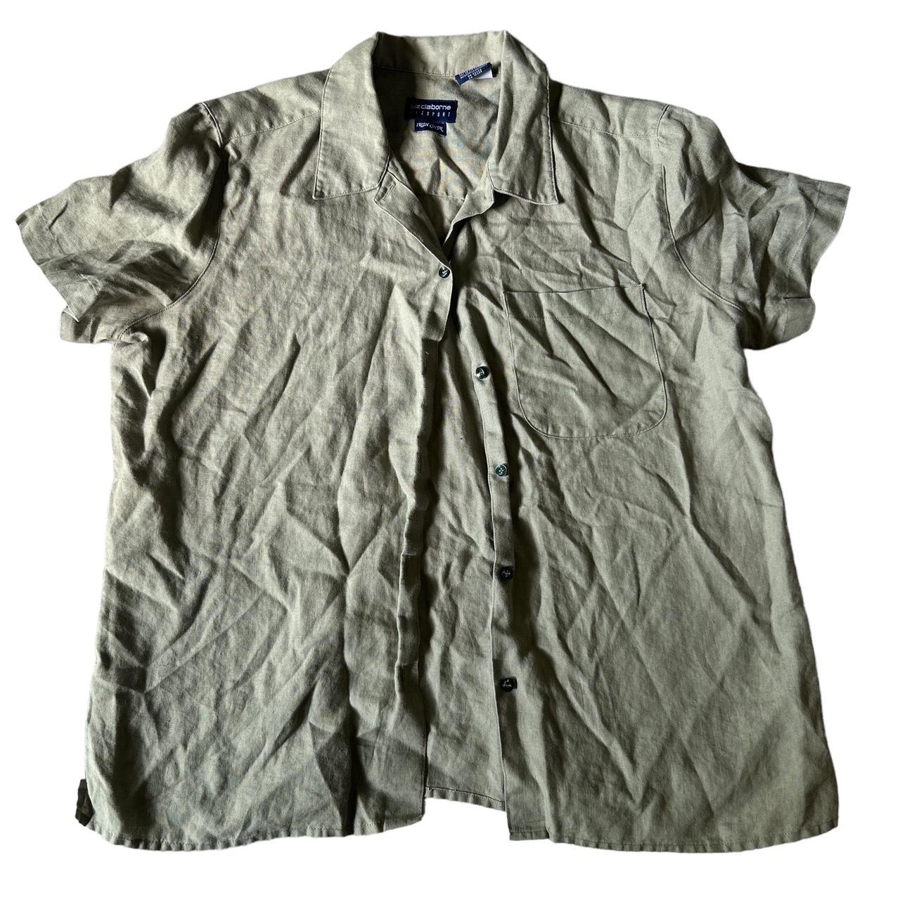 Olive green khaki liz claiborne *100% linen* button... - Depop