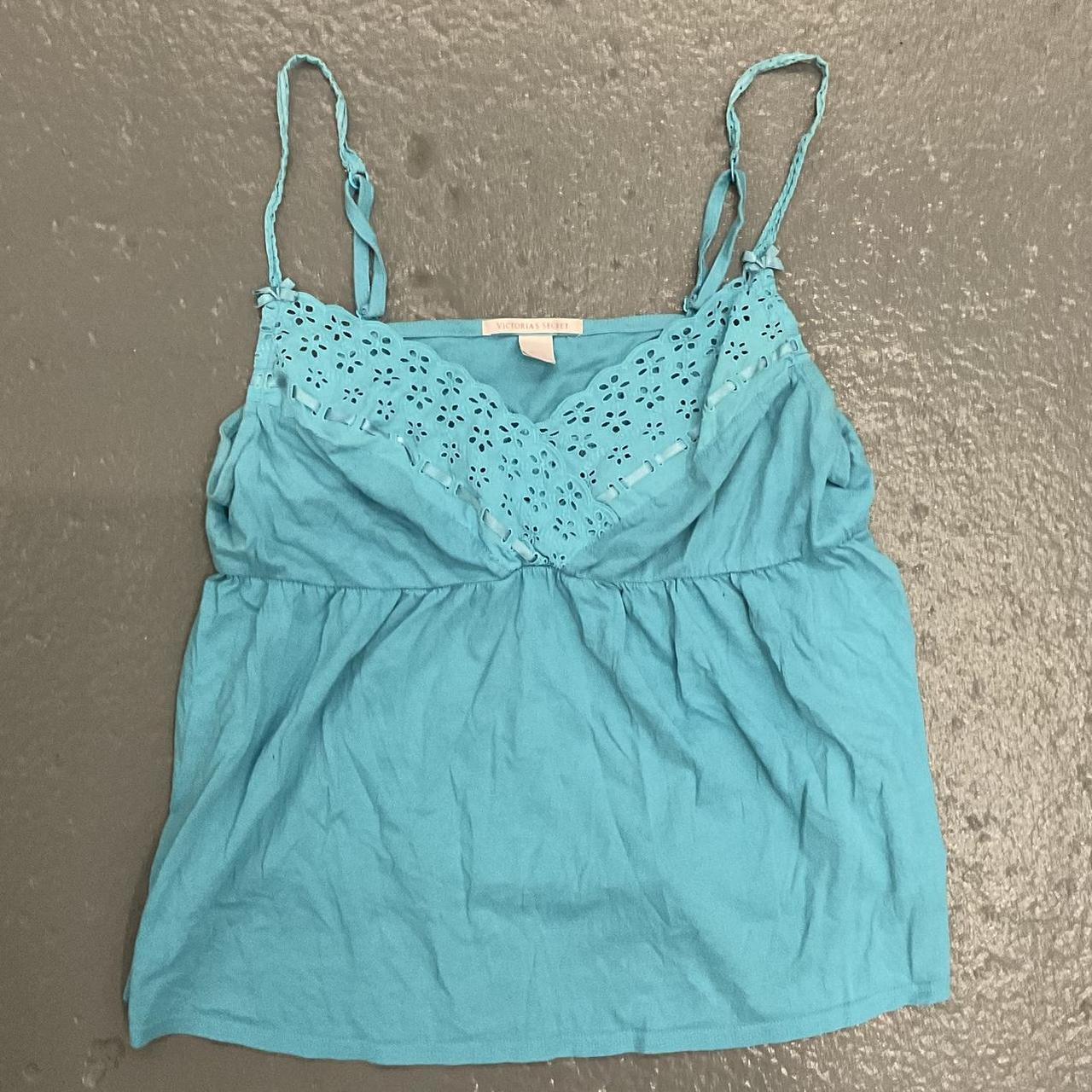 Victoria Secret blue top with lace detail - Depop