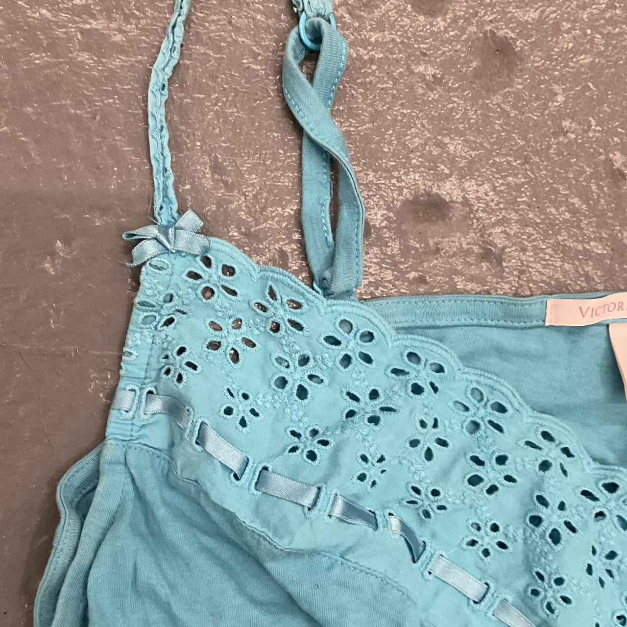 Victoria Secret blue top with lace detail - Depop