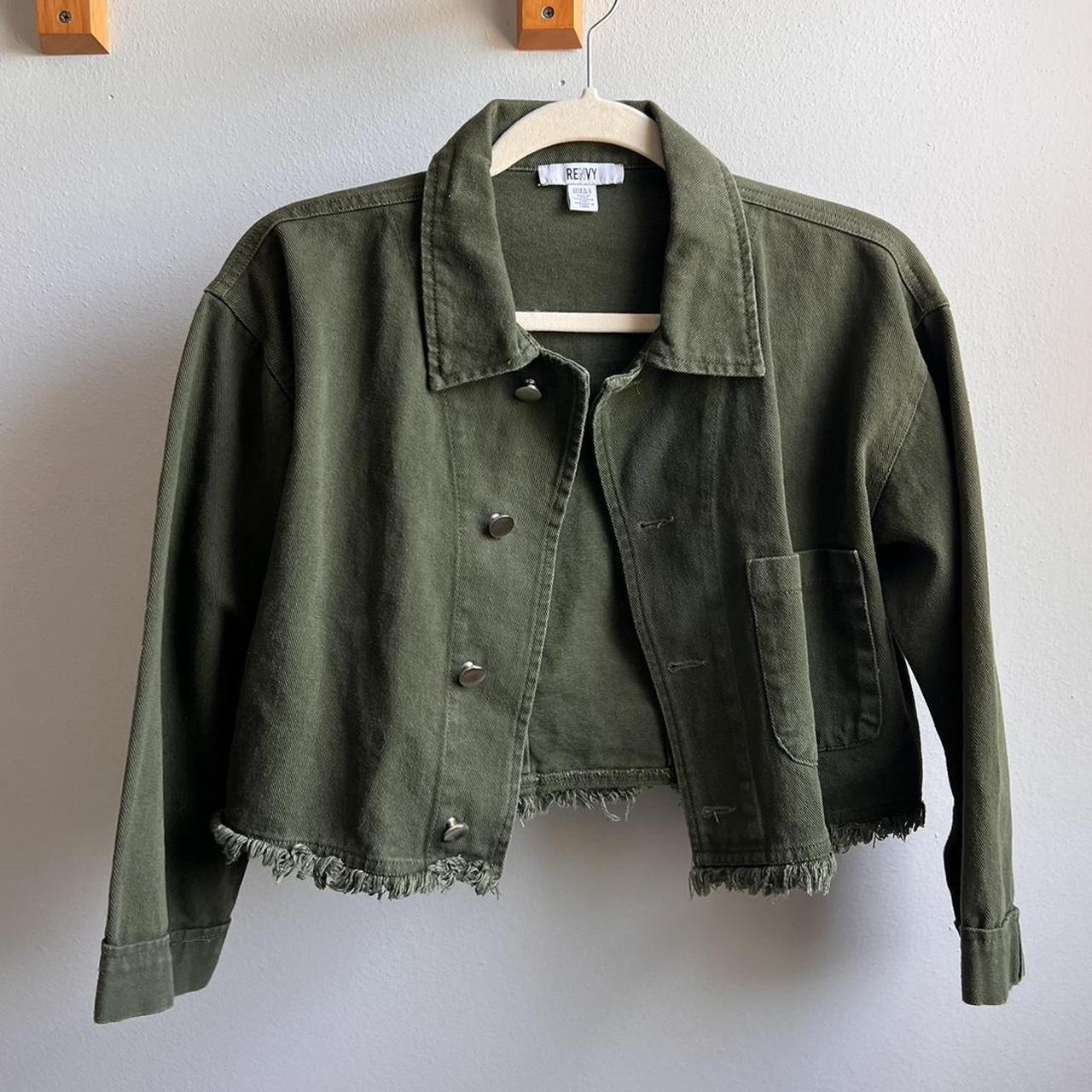 RENVY XSMALL $15 Army green, cropped denim jacket.... - Depop