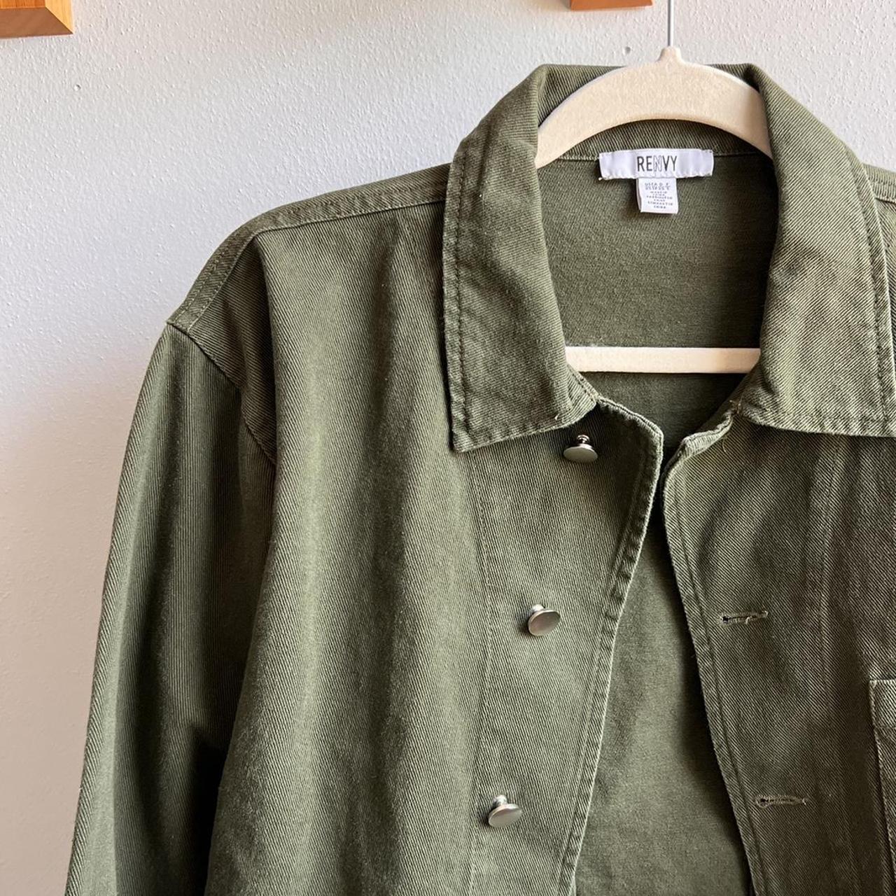 RENVY XSMALL $15 Army green, cropped denim jacket.... - Depop
