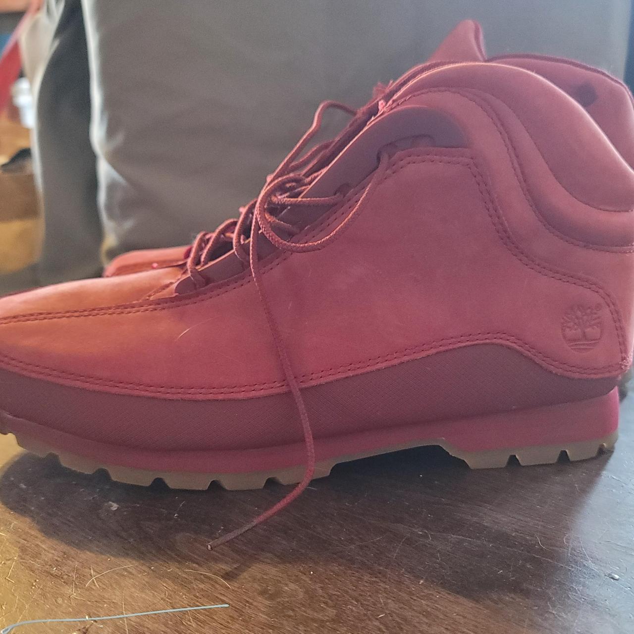 Red Timberland boots size 10 mens, small stain on... | Depop