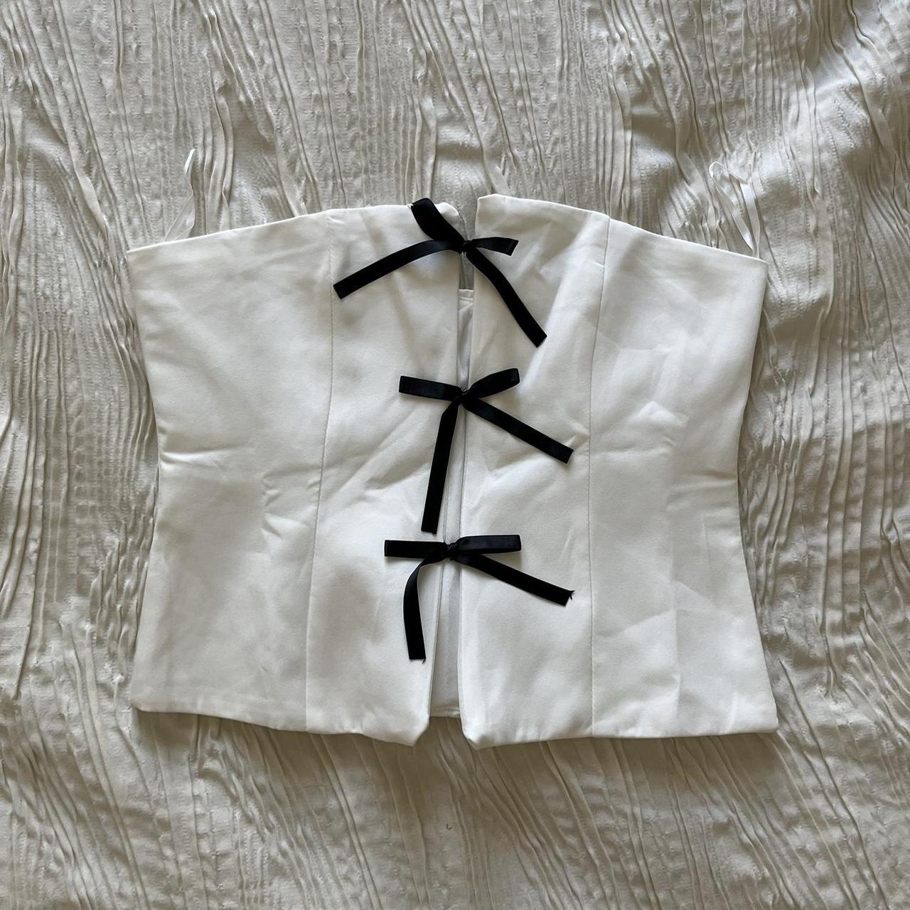white and black bow corset top (size S), brand new... - Depop
