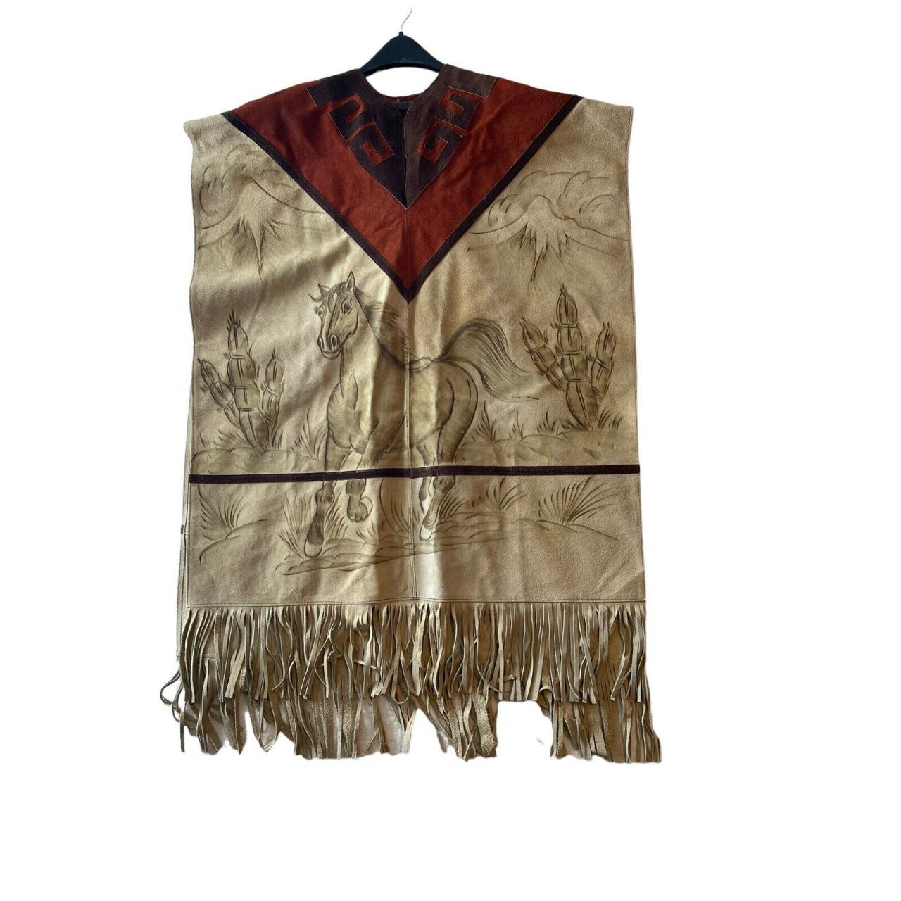 Western Handmade Suede Leather Poncho with Horses... - Depop
