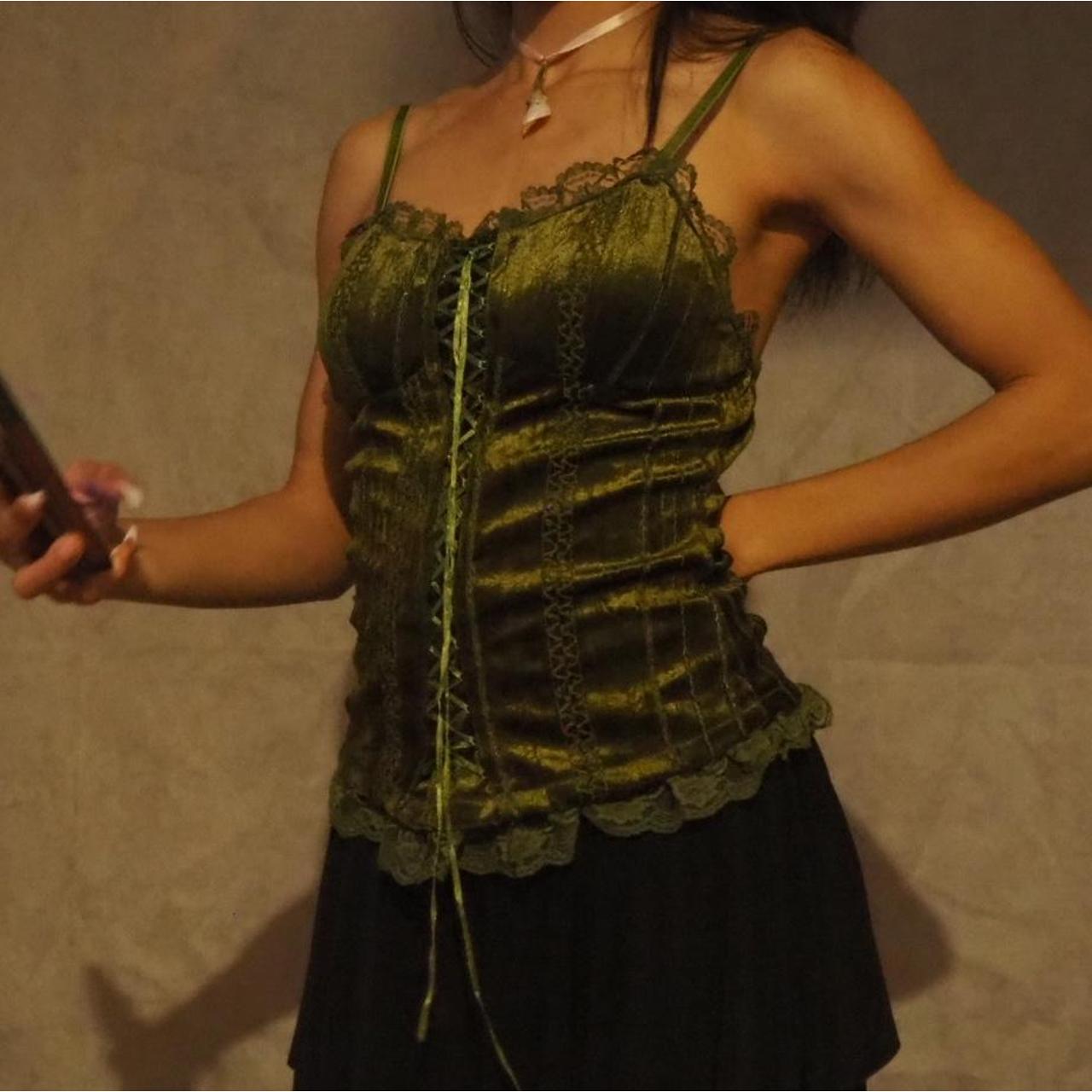 forest fairy bedazzled corset with silk ribbons the... - Depop