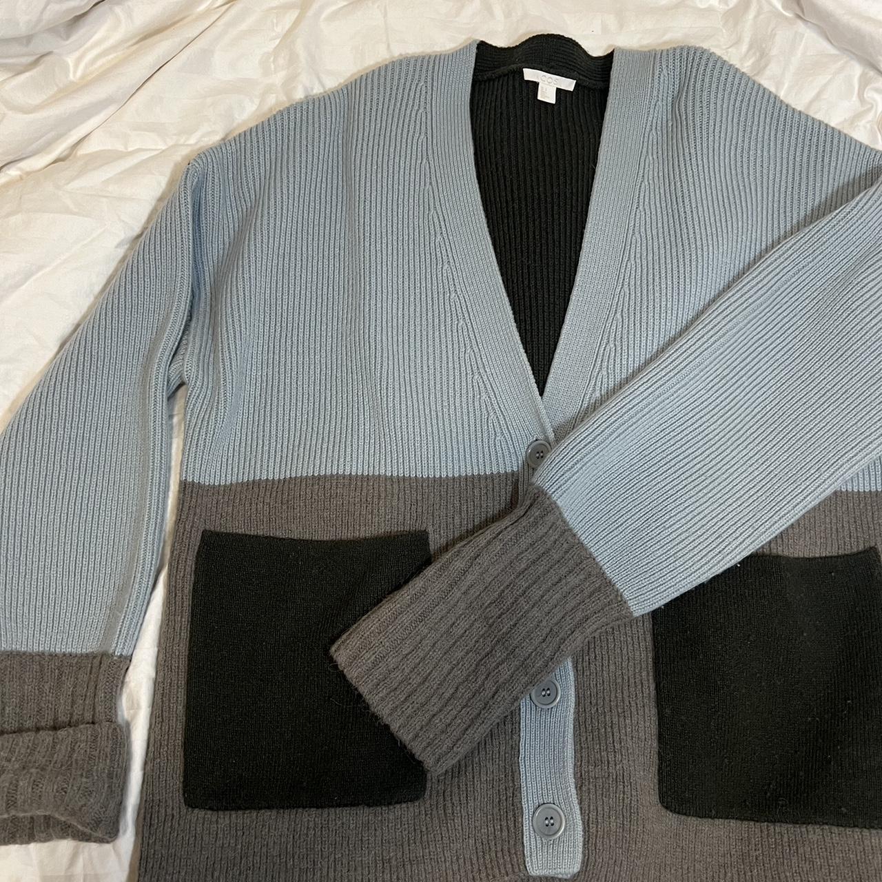 Cutie COS block cardigan Light blue/grey/olive... - Depop