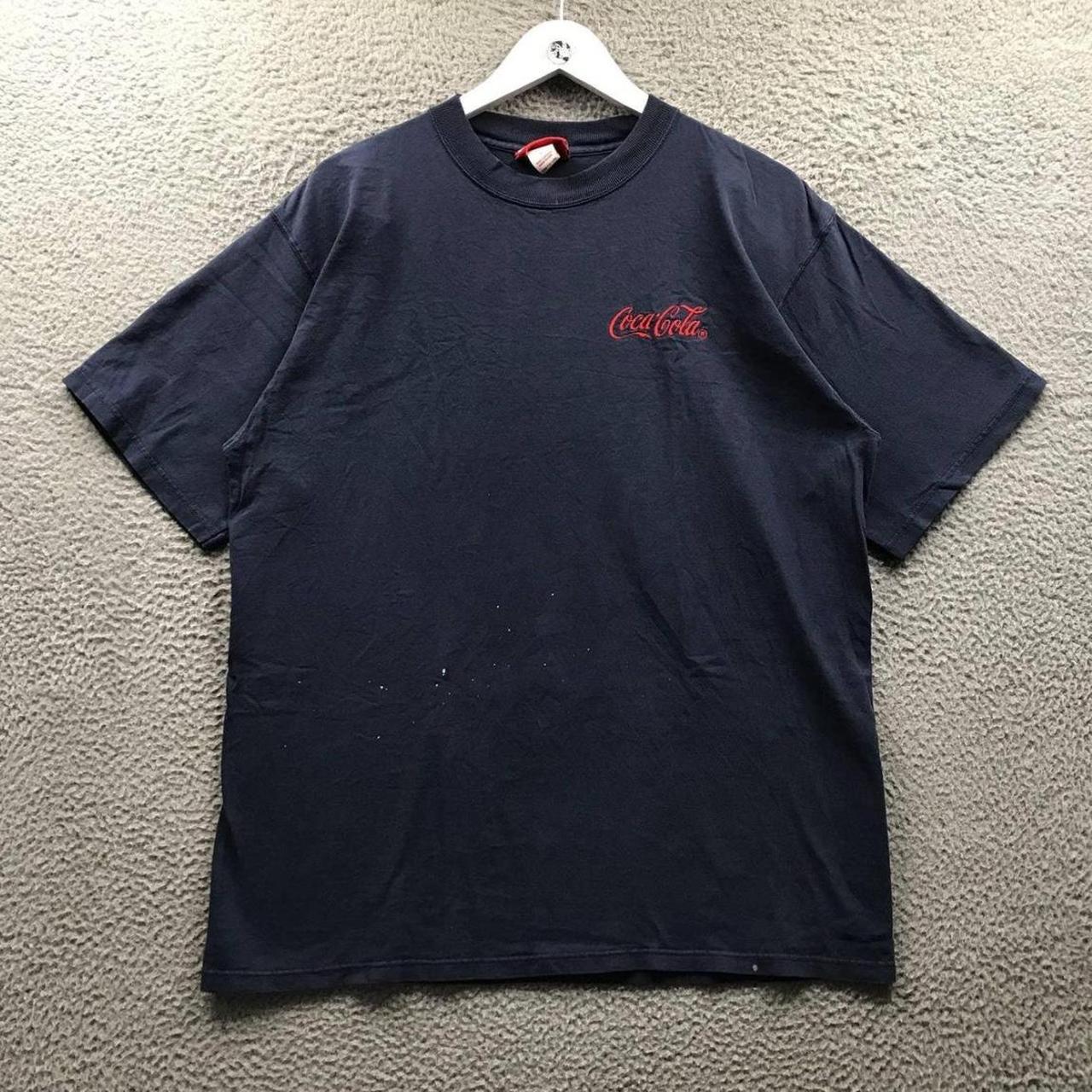 Vintage Navy Blue Coca Cola tshirt with red... - Depop