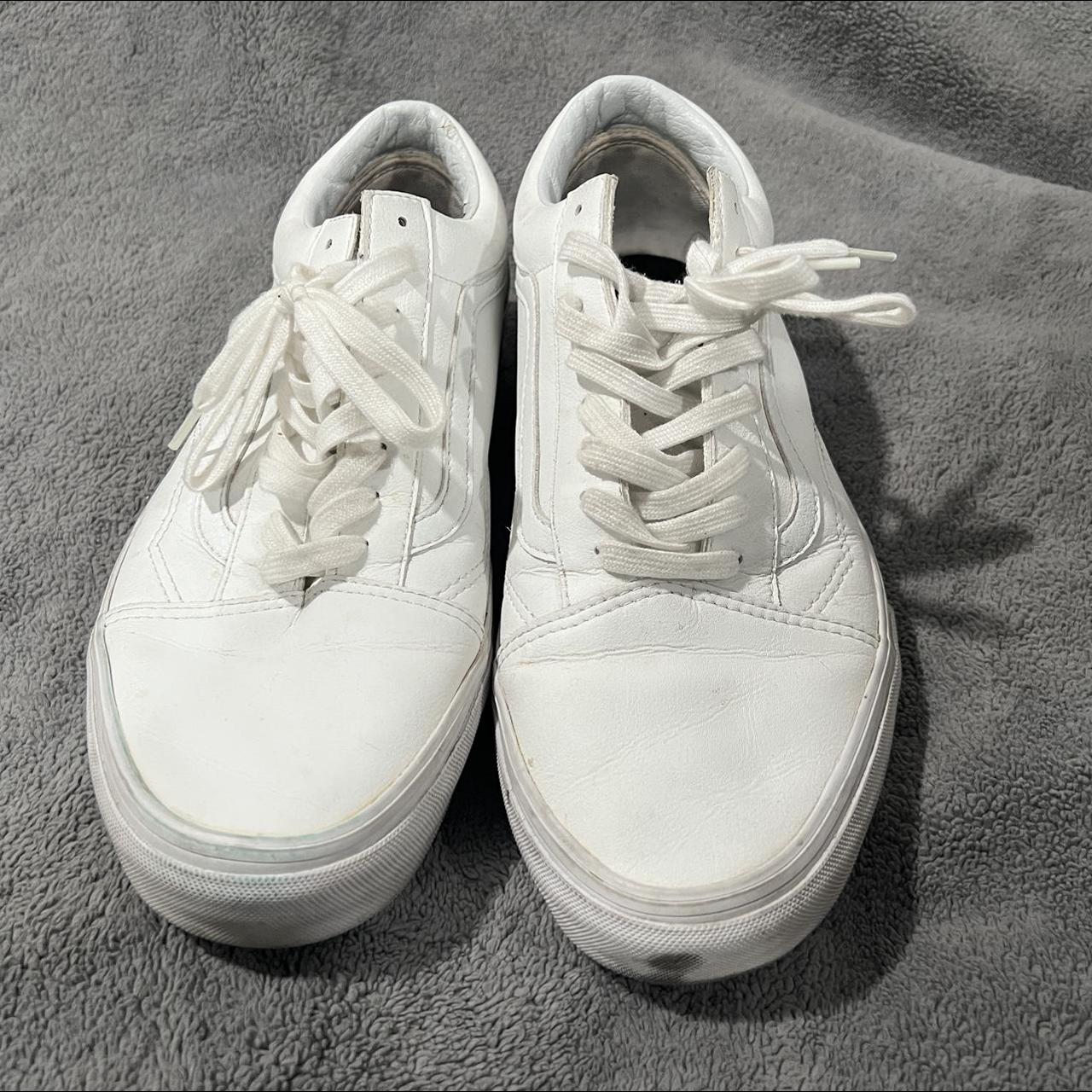 Men’s vans all white leather shoe size 12. Heavily... - Depop