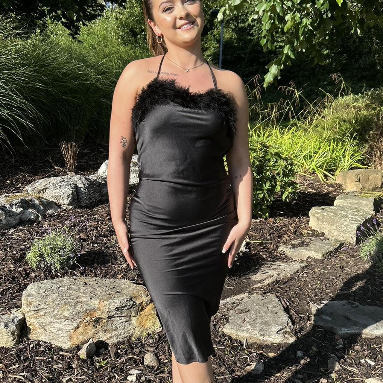 Black backless boohoo satin dress - Depop