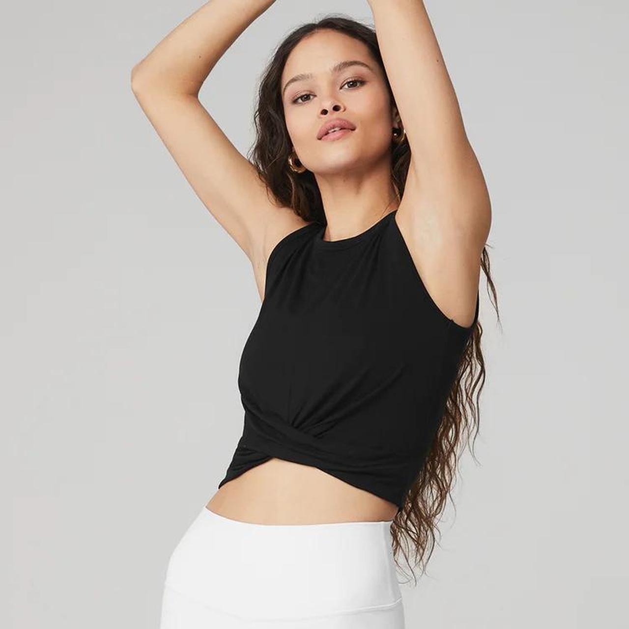 Alo Cover Tank - Black With a front wrap detail and... - Depop