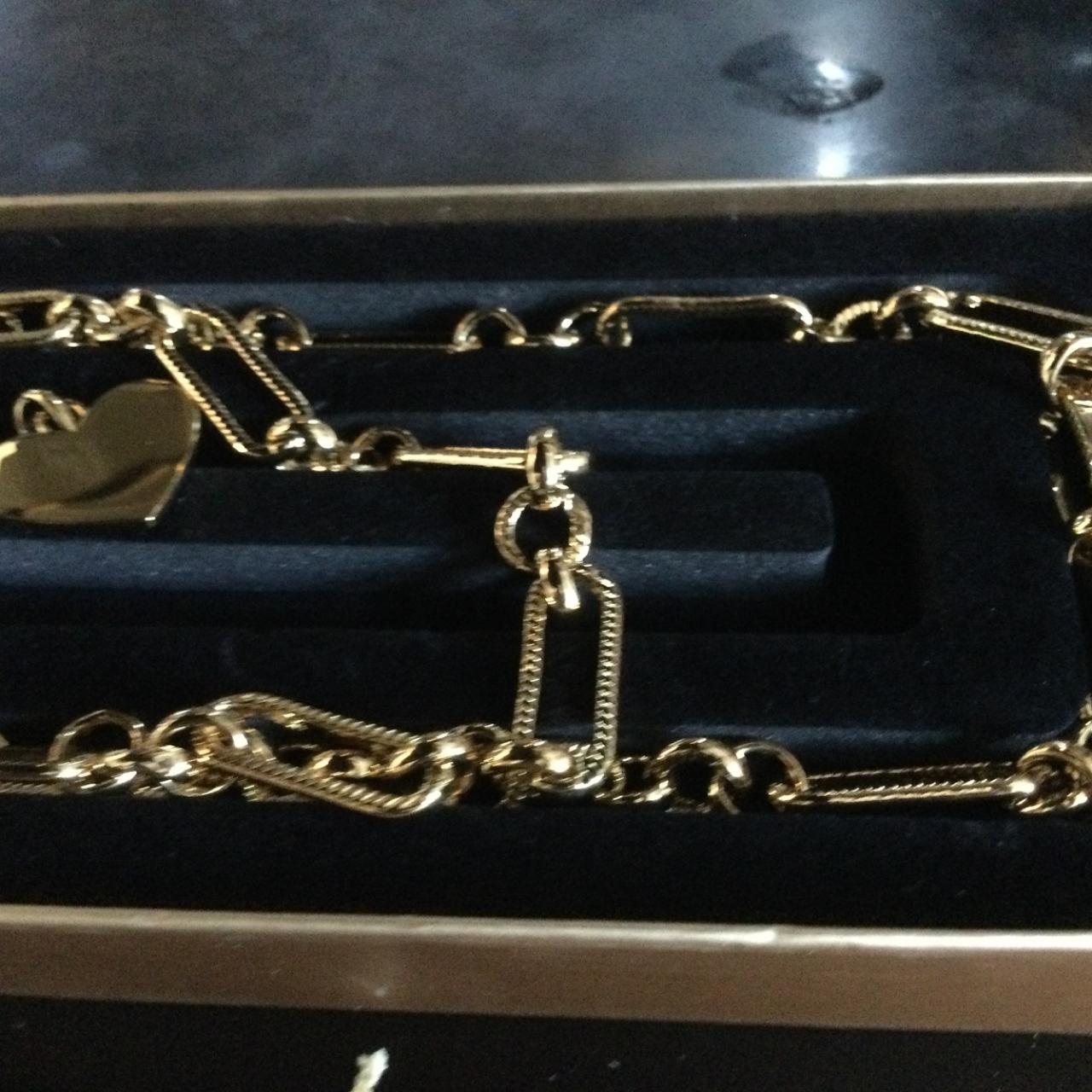 Abbott Lyon gold plated figaro necklace with heart... - Depop