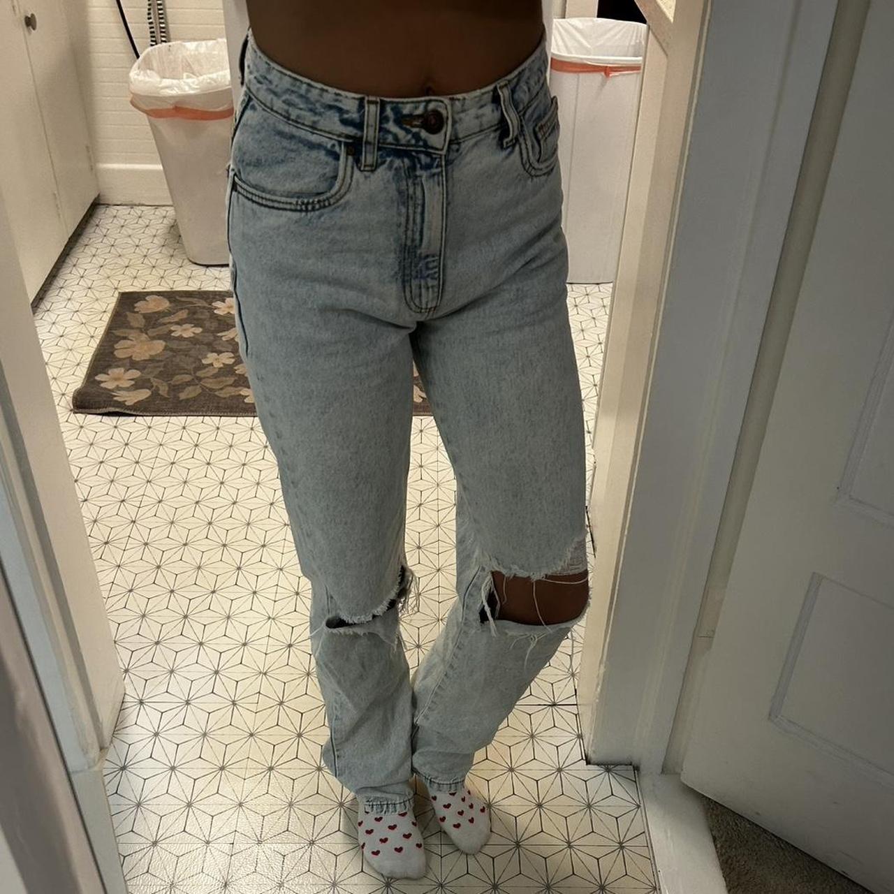 High rise light wash ripped jeans-straight... | Depop