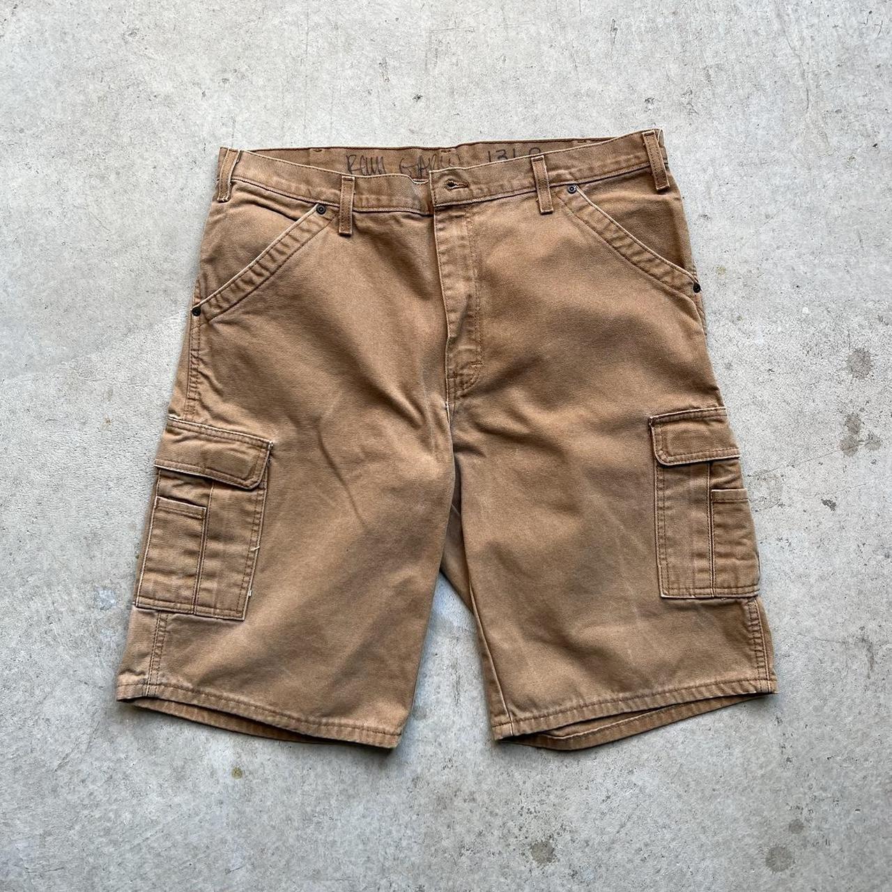 38” vintage tan denim dickies cargo jorts - baggy... - Depop