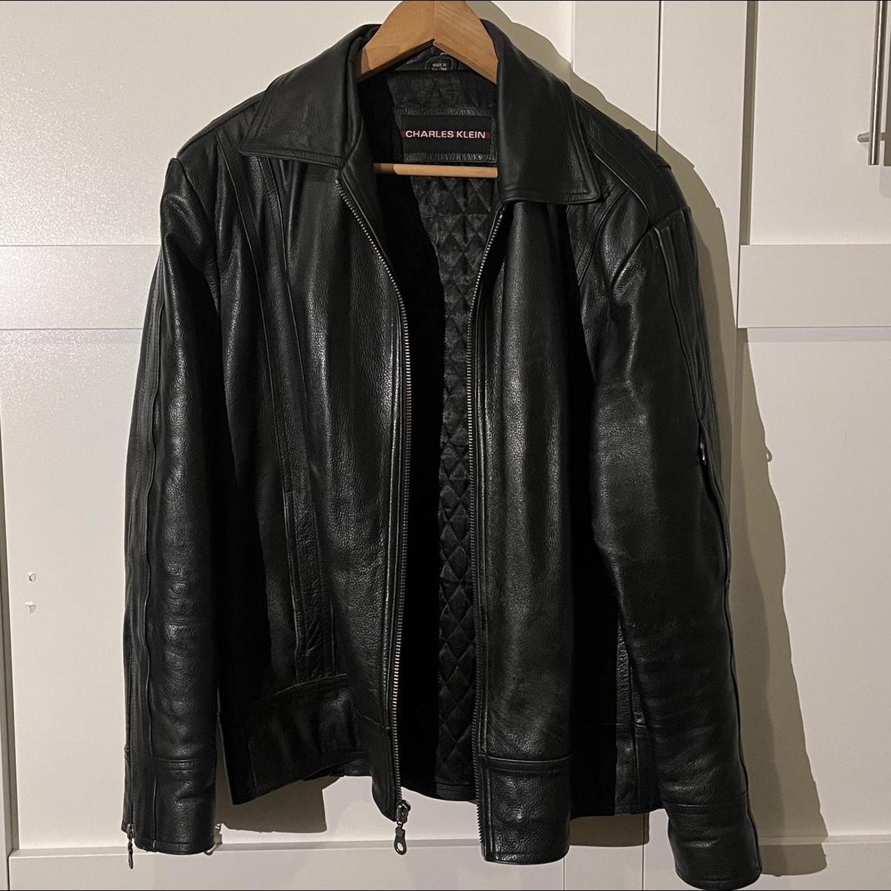 Charles Klein black leather jacket - Depop