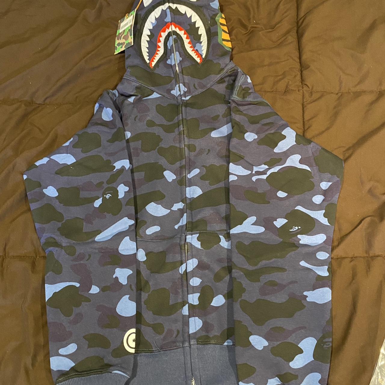 Blue BAPE Camo Shark Hoodie (Size Medium)... | Depop