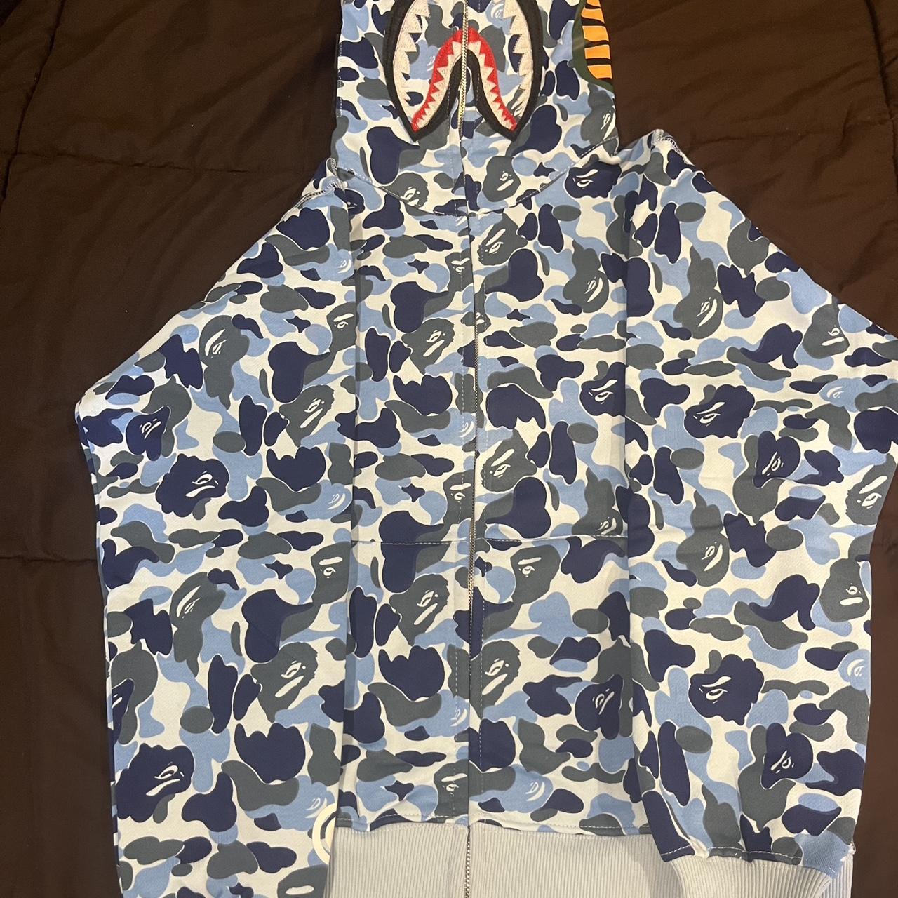 Blue BAPE ABC Camo Shark Hoodie (Size Small) #BAPE... | Depop