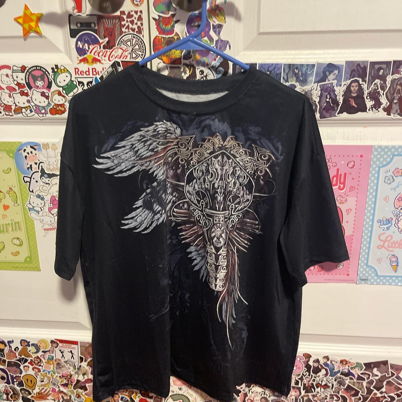 🖤 ️ cool fake Affliction shirt with a cross and wings... - Depop