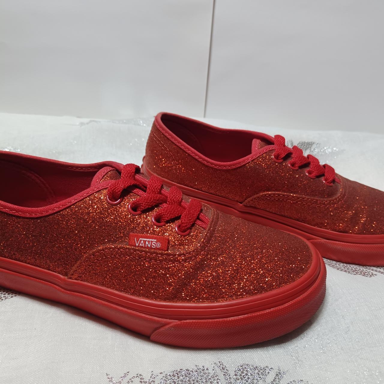Vans Glitter Shoes Kids Size 3 Red Canvas Sparkle... - Depop