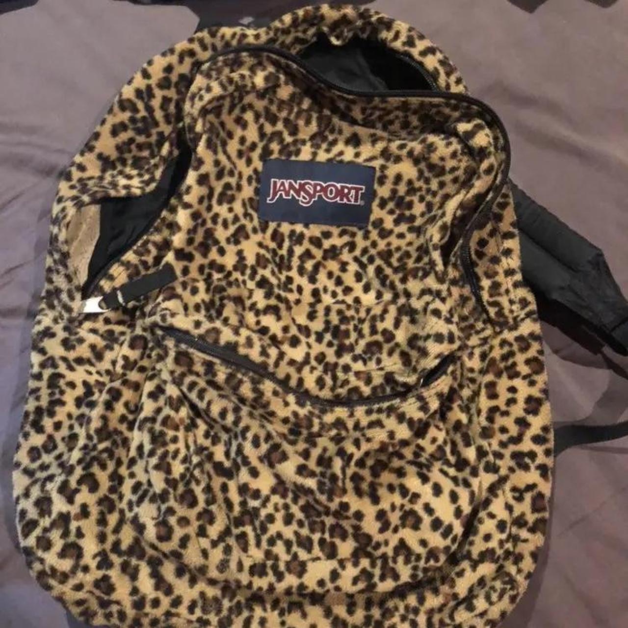 Fuzzy Animal Leopard Cheetah Print JANSPORT Backpack... - Depop