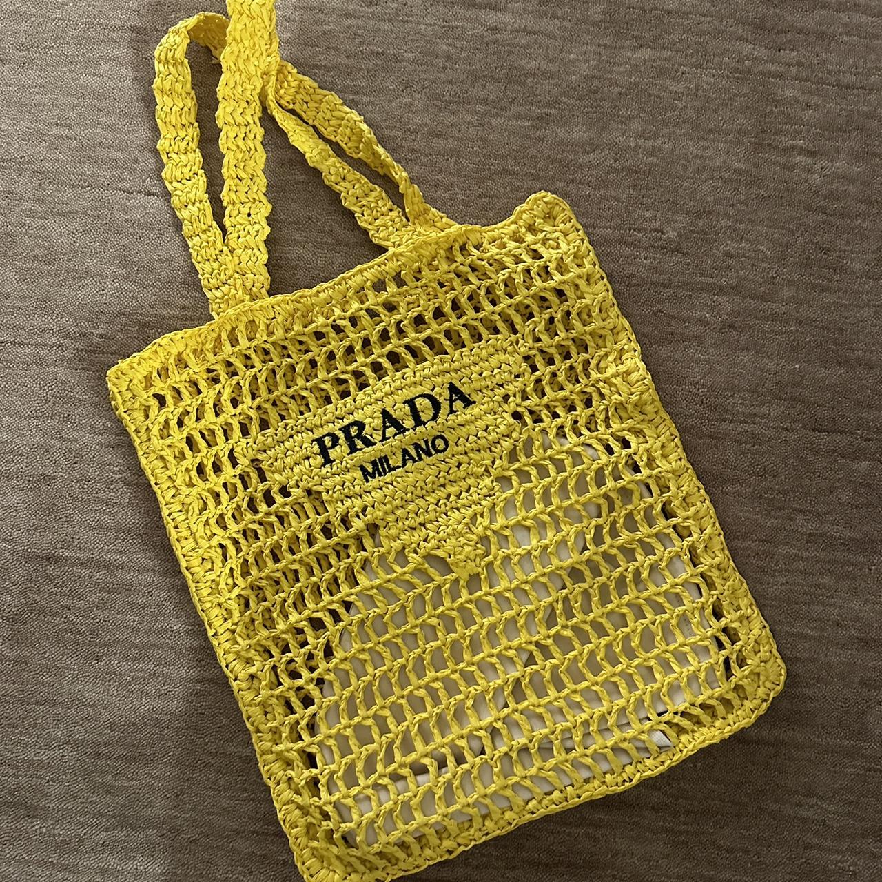 Yellow Net crochet woven bag - Depop