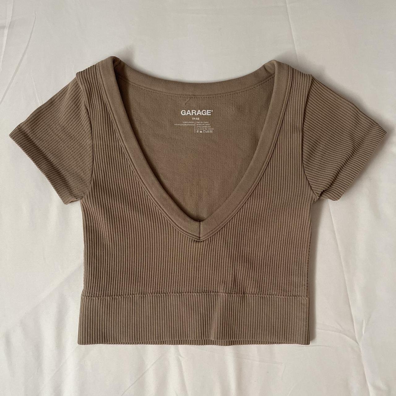 GARAGE Tan Brown V-Neck Crop Top, Size XS Garage... - Depop
