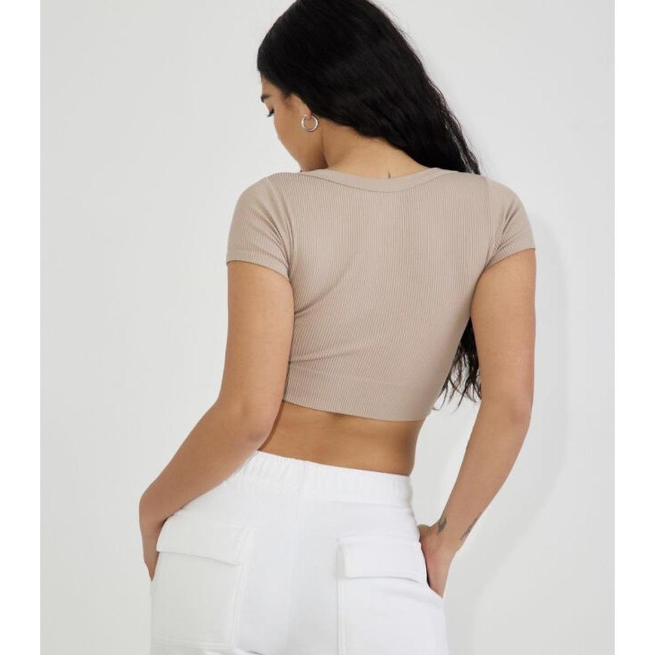 GARAGE Tan Brown V-Neck Crop Top, Size XS Garage... - Depop