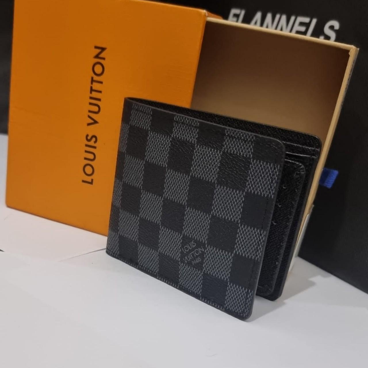 Black Lv Chequered Wallet Brand New Packaging... - Depop